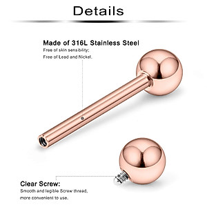 Ftovosyo 2PCS 14G 316L Stainless Steel Internally Threaded Tongue Nipple Shield Barbell Ring Bar Body Piercing Jewelry Retainer 16mm Rose Gold