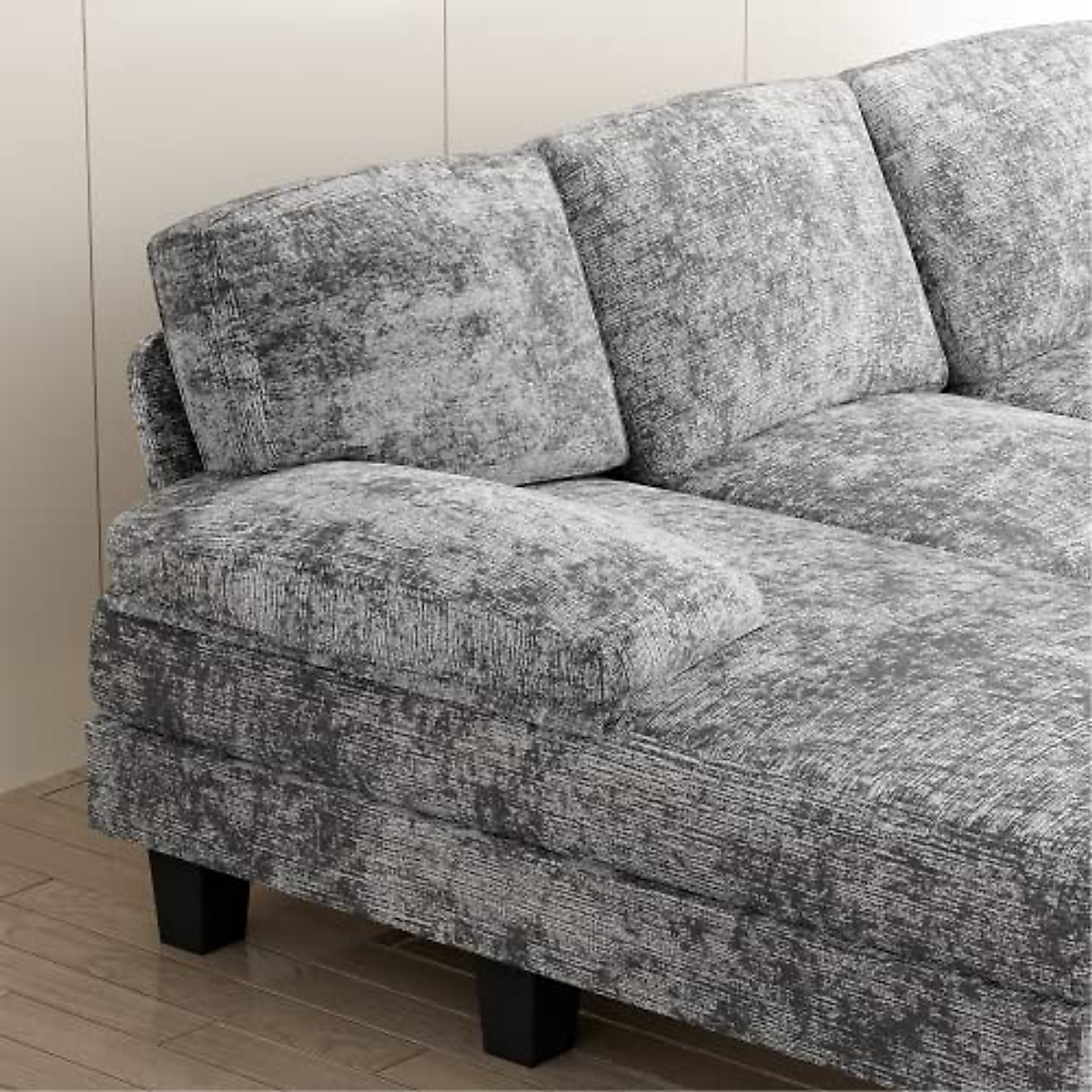 Flamaker Convertible Sectional Sofa Couch, Modern Fabric U-Shaped Living Room Furniture Set, 4-Seat Sectional Sleeper Sofa with Double Chaise & Memory Foam (Grey)