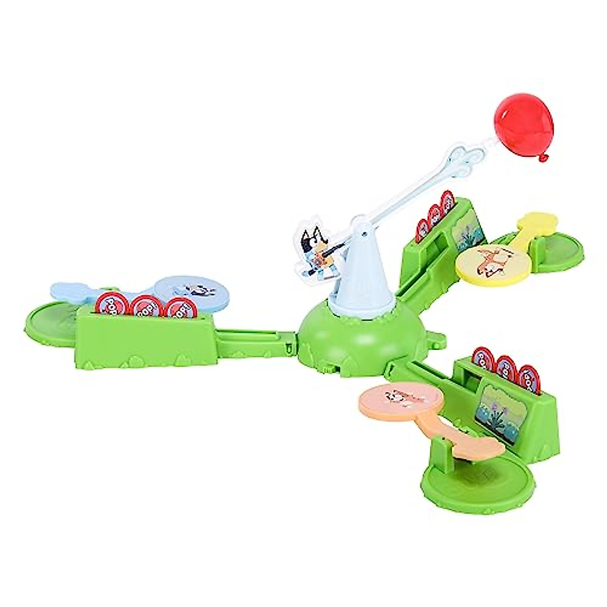 Bluey Keepy Uppy Game. Help, Bingo, and Chilli Keep The Motorized Balloon in The Air with The Character Paddles for 2-3 Players. Ages 4+