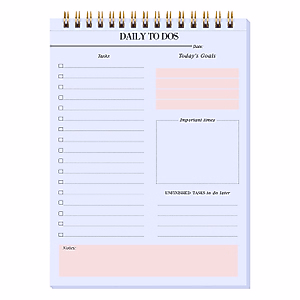Daily to Do Notepads - Task Checklist planner, Time Management planner, To Do lists, Organizer with Today's Goals, Notes, 52 Undated Agenda Tear-off Sheets, 6.5 x 9.8 inches ( Pink )
