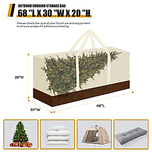 skyfiree Cushion Storage Bag 420D Waterproof Outdoor Cushion Storage Bag 68" L x 30" W x 20" H Large Patio Cushion Storage Bag for Outdoor Cushions with Handle and Zipper, Beige&Coffee