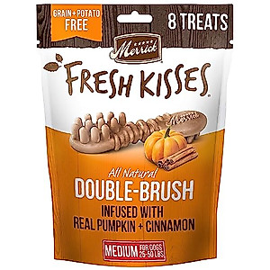 Merrick Fresh Kisses Natural Dental Chews, Treats Infused with Pumpkin and Cinnamon for Medium Dogs 25-50 Lbs - 8.1 oz. Pouch