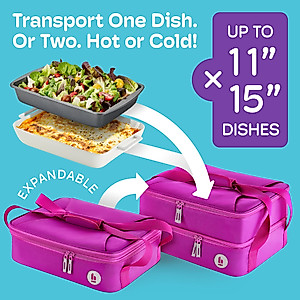 HANDLE IT Casserole Carriers for Hot or Cold Food – Expandable & Insulated Food Carrier with Anti-Wobble Handles & External Pockets – Casserole Carrying Cases, 16.1 x 11.8 x 7.9 In., Blue