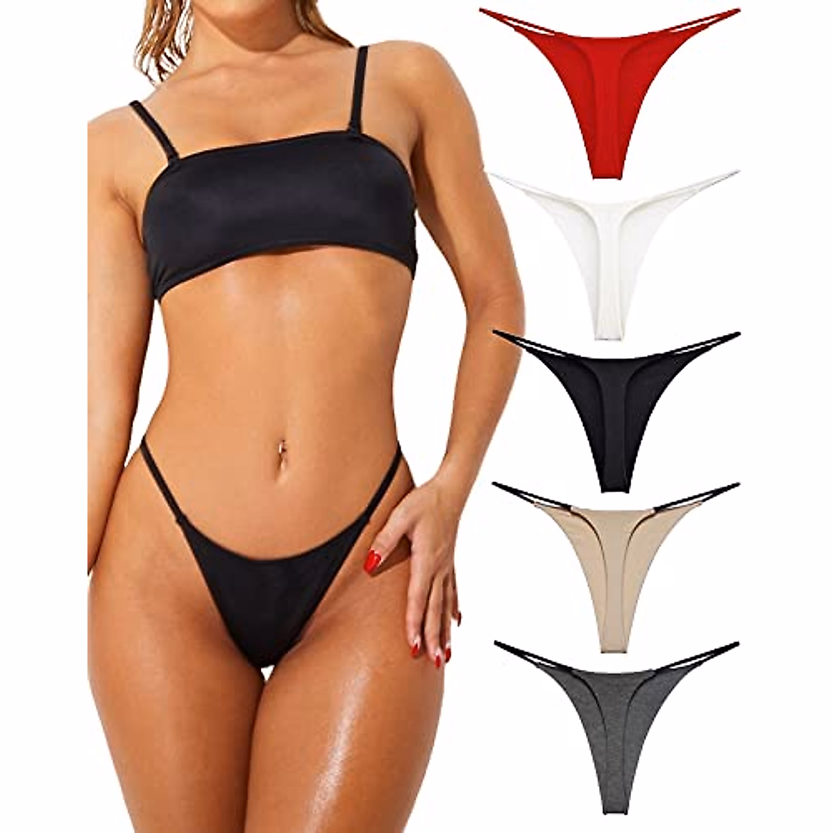 chelectnis G String Thongs for Women Pack Low Rise String Bikini Panties Women Underwear Thong 5Pack T Back Tangas