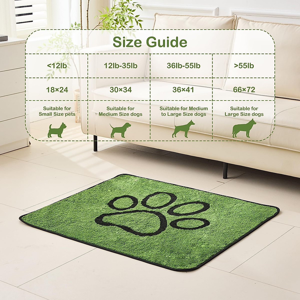 Qeils Washable Pee Pads for Dogs, 2 Pack Super Absorbent Reusable Puppy Pads with Green Long Wool for Potty Training, Floor, Couch, Bed, and Crate,18"x 24"