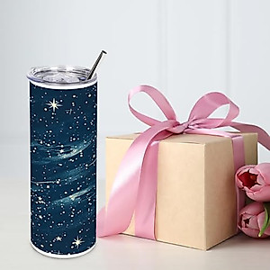 Honeybaby Galaxy Sky Starry Coffee Tumbler 20 oz with Straw & Lid Leak Proof Tumbler Reusable Stainless Steel Tumblers Insulated Water Bottles Gifts for Women Men