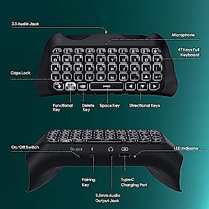 TiMOVO Green Backlight Keyboard for PS5 Controller, Wireless Bluetooth Keypad Chatpad for Playstation 5 Controller, Mini Game Keyboard Built-in Speaker with 3.5mm Audio Jack, Black+White Frame
