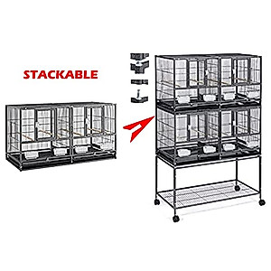 1/2/3-Combo Stacker Center Divided Breeder Breeding Bird Flight Double Rolling Cage for Aviaries Canaries Cockatiels Lovebirds Finches Budgies Small Parrots (Black Vein, Two Stacker)