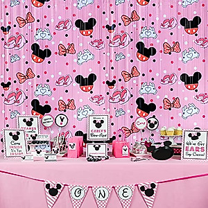 Bupelo Minnie Birthday Party Supplies, 2 Pack Minnie Tinsel Foil Fringe Curtains, Minnie Themed Patterns Photo Booth Prop Backdrop Streamer, Minnie Birthday Party Decorations, Room Decor for Kids