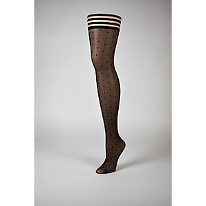 Kix'ies Thigh Highs | Thigh High Womens Stockings with No Slip Grip Stay Ups Thigh Bands | Womens Thigh High Stockings | Sexy Thigh High Stockings & Lingerie for Women (Ally Black Polka Dot | 1304D)