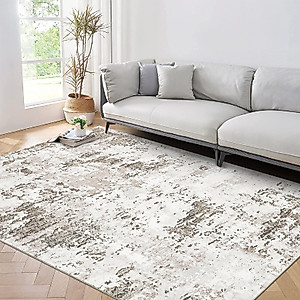 ROYHOME Washable Rug 9x12 Modern Abstract Accent Rug Non Slip Rug for Living Room Stain Resistant Throw Rug Low Pile Accent Rug Bedroom Rug Indoor Floor Cover for Office Home Decor, Taupe/Beige