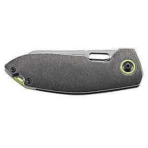 CRKT Sketch EDC Folding Pocket Knife: Urban Everyday Carry Utility Knife, Satin Sheepsfoot Blade, Thumb Slot Open, Stainless Steel Handle, Green Backspacer and Pivot Collar, Pocket Clip 2550
