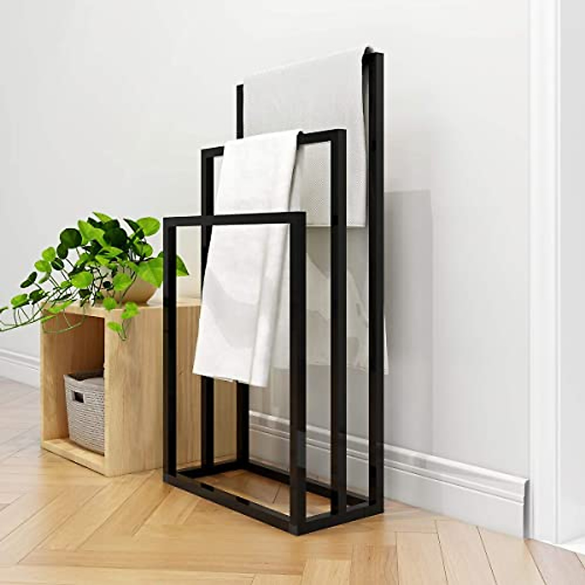 Moveable Metal Freestanding Towel Stand with 3 Towel Bars, 3 Tier Towel Rack for Bathroom, Floor Standing Towel Holder Without Drilling Hole for Bathroom Accessories. (17.7L X 8.6W X 33.8H)''/Black