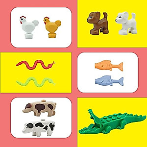 PIPART Friend Animal Figures 24 Pieces Building Blocks Accessories Pack, Horse, Dog, Cat, Pig, Chicken, Rabbit, Bear, Bird, Fish, Crab, Snake, Frog, Crocodile, Farm and Sea Animal Zoo