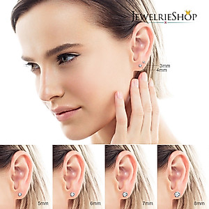 JewelrieShop Stud Earrings Surgical Steel Earrings for Sensitive Ears Hypoallergenic Cubic Zirconia Stud Earrings Pack for Women (6 Pairs, White CZ, Silver Post, 3-8mm, 6 Prong)
