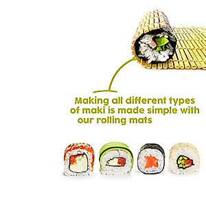 GROW YOUR PANTRY Sushi Making Kit - Make Every Type of Sushi with Rolling Mats, Maki, Onigiri, Nigiri Molds aswell as an Center Sushi Plate for the whole Family to Sit Around