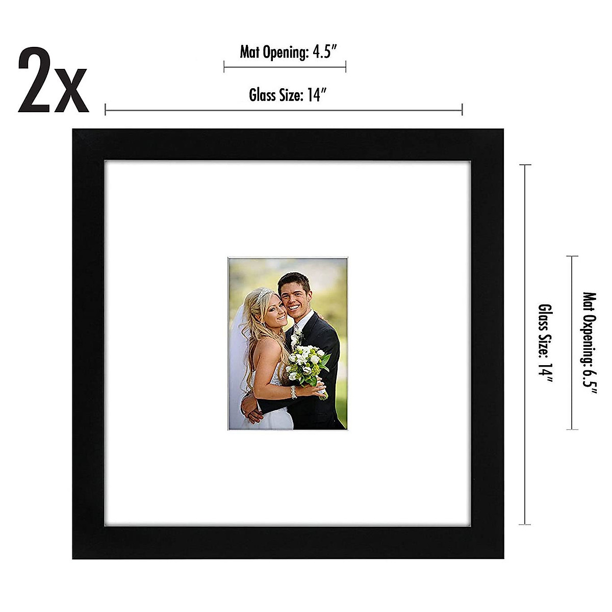 Americanflat 14x14 Wedding Signature Frame with Shatter-Resistant Glass - Set of 2 - Use as 5x7 Frame with Mat or 14x14 Without Mat - Signature Collection - Autograph Frame for Wall Display - Black