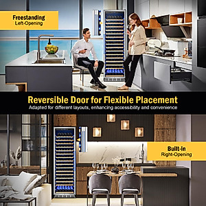 FoMup Wine Cooler Refrigerator, 24 Inch, 189 Bottle Capacity, Freestanding/Built-in Wine Chiller with Sliding Shelves, Professional Wine Cellar, Low Noise, Reversible Door