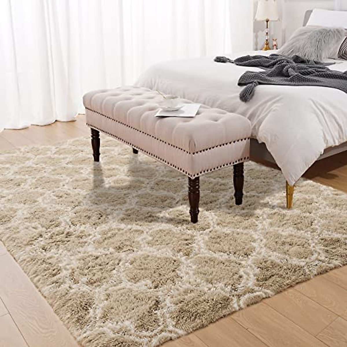 Idailic Fluffy Shag Area Rug Plush Carpet 5x8 ft Modern Moroccan Rugs for Bedroom,Living Room,Dining Room,Playroom,Dorm,Office,Home Decor,Large Rug Fuzzy Indoor Rug,Beige and White