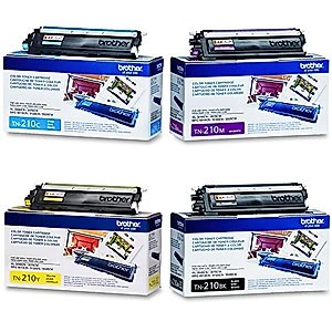 Brother Toner Cartridge Set, 4-Pack, Black, Cyan, Magenta, and Yellow (TN-210)