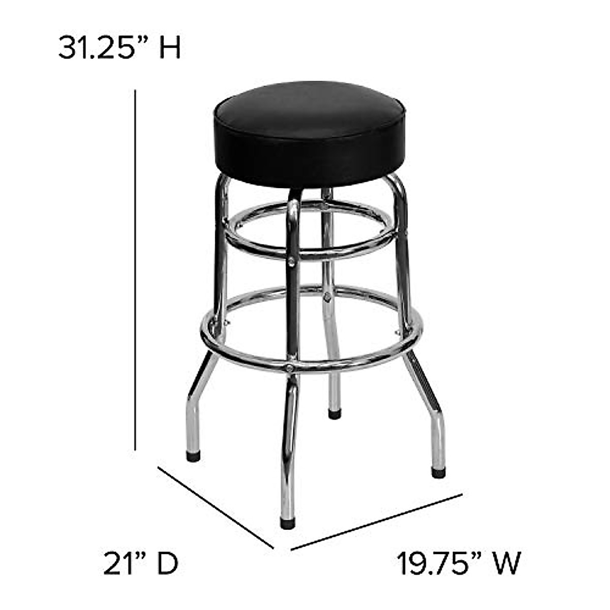 Flash Furniture Double Ring Chrome Barstool with Black Seat