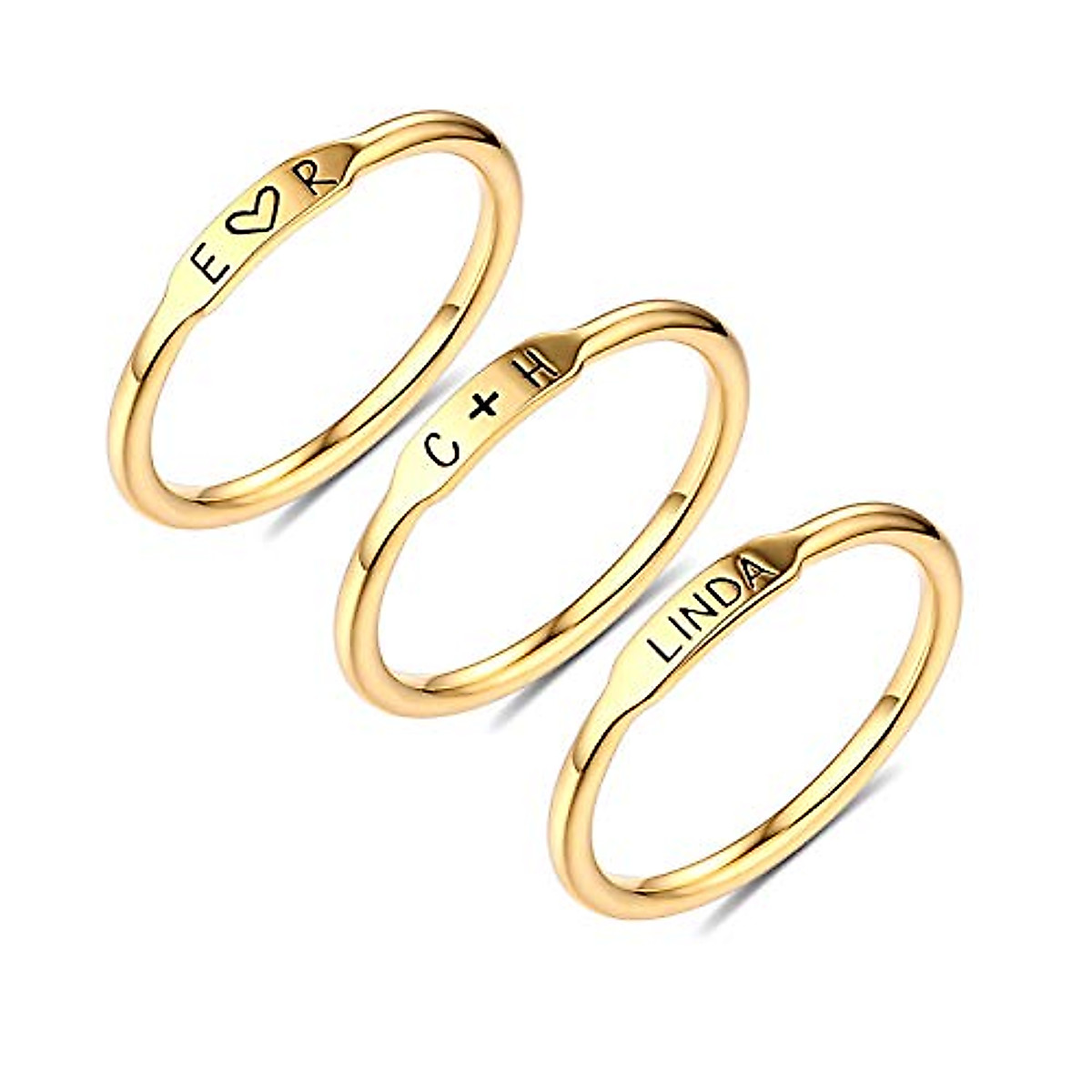 AILIN Stackable Name Ring Personalized 925 Sterling Silver/Brass Gold/Rose Gold Color Custom Heart Symbol Year Initial Letter Rings Gifts For Women Girlfriend
