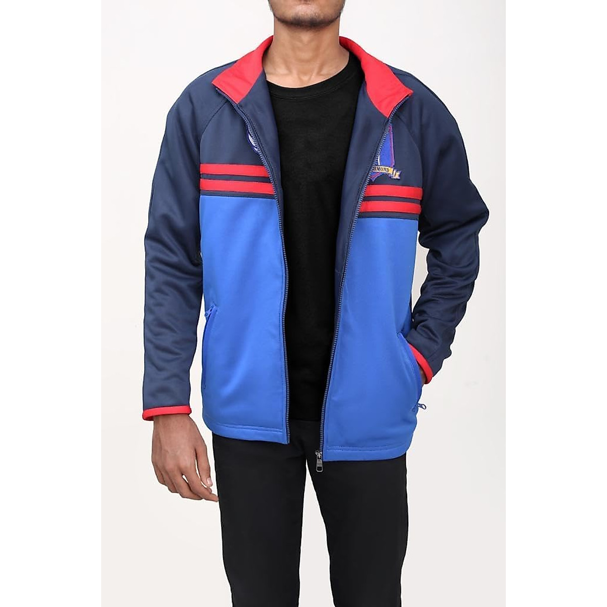 Albino Fashion Mens Track Lightweight Football Coach Track Blue Polyester Jacket (US, Alpha, Large, Regular, Regular, Blue)