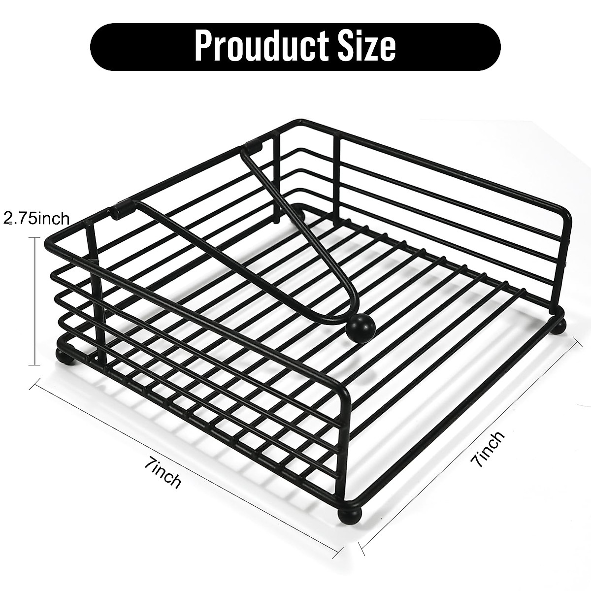 Fengzhe Napkin Holder for Table, Suitable for Kitchen, Restaurant, and Outdoor Use, Paper Cocktail Napkin Holder that Matches Various Dining Room Decor Styles, Black (7'' x 7''x 2.75'', Matte Black)