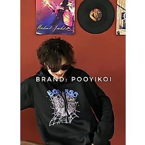 Hip Hop Spider Web Print Hoodie Men Women Spider Sweatshirts Pullover Y2k Clothes Sudaderas Tops (black,M,Medium)