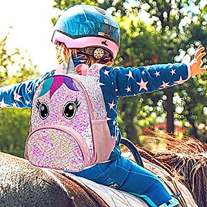 gxtvo 3PCS Unicorn Backpack for Girls, Toddler Sequin Preschool Bookbag, 12.5" Cute Cartoon Animal Schoolbag