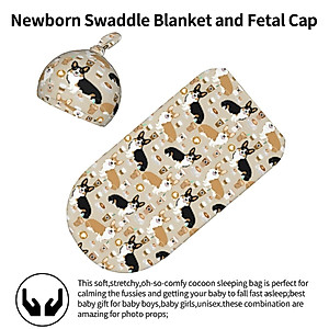 Corgi Newborn Swaddle Blanket with Hat Set Baby Stuff Receiving Blankets Soft Transition Sleep Sacks Gifts for Infant Boys Girls
