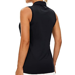 Casei Women's Sleeveless Golf Polo Shirts UPF 50+ Quick Dry Collared Polo Shirts Athletic Tank Tops Shirts (Black,M)