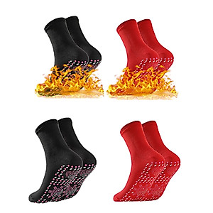 COMIOR 4 Pairs Mix Color Self-Heating Socks Warm Heated Socks, Self Heating Socks Hiking Heated Socks For Men Women, Magnetic Socks Comfortable Breathable Anti-Freezing Winter Warm Foot Socks