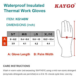 KAYGO Waterproof Thermal Work Gloves for Men and Women, Full Hand Latex Coated, Acrylic Insulated Liner for Freezer Cold Weather, Fine Crinkle Grip,KG140W,Black,L