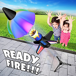 lakebyin Rocket Launcher for Kids - Electric Flying Model Rocket with Parachute Recovery - Eco-Friendly Rocket Toy with Unlimited Re-Launch - Great Birthday Gift