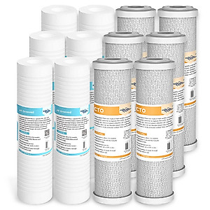 5 Micron Grooved Sediment & 5 Micron CTO Carbon Block Water Filter 10"x2.5", Whole House Water Filters Universal Replacement Filter Cartridge by Membrane Solutions