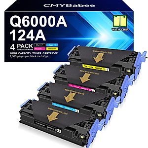 CMYBabee Compatible Toner Cartridge Replacement for HP 124A Q6000A Q6001A Q6002A Q6003A Color 1600 2600n 2605dn 2605dtn CM1015 CM1017 MFP Printer (Black, Cyan, Yellow, Magenta, 4-Pack)