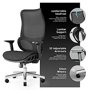 JOYFLY Ergonomic Office Chair, Mesh Home Office Chair, High Back Office Chair Computer Chair with Dynamic Seat & Lumbar Support, Wide Task Office Chairs for Heavy People, 450lbs, Adults, Black