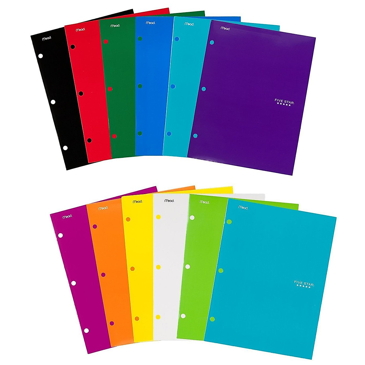 Five Star Pocket Folders, 4-Pocket, 12-1/2" x 9-1/2", Assorted Colors, 12 Pack