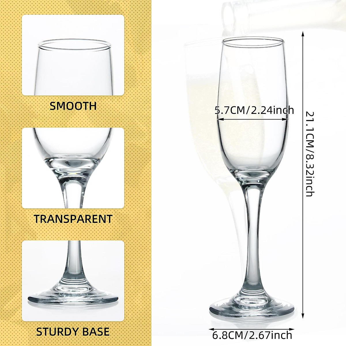 Elegant Champagne Glasses Set of 12, Long Stem Glass Champagne Flutes for Mimosa, Sparking Wine, Wedding, Party - 6 oz, Clear