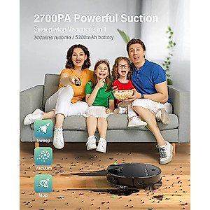 VIOMI V3 Max Robot Vacuum and Mop Combo with Smart Mapping Technology, 2700Pa Robot Vacuum Cleaner Work 300mins with Alexa/Google, Lidar Navigation Robotic Vacuums Cleaner for Pet Hair, Carpets,Floor