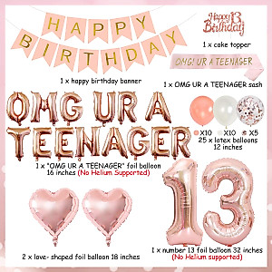 Teenager Birthday Party Decoration 13th Birthday Party Decorations for Girls with Rose Gold Omg Ur A Teenager Balloons Banner Sash Tinsel Cake Topper
