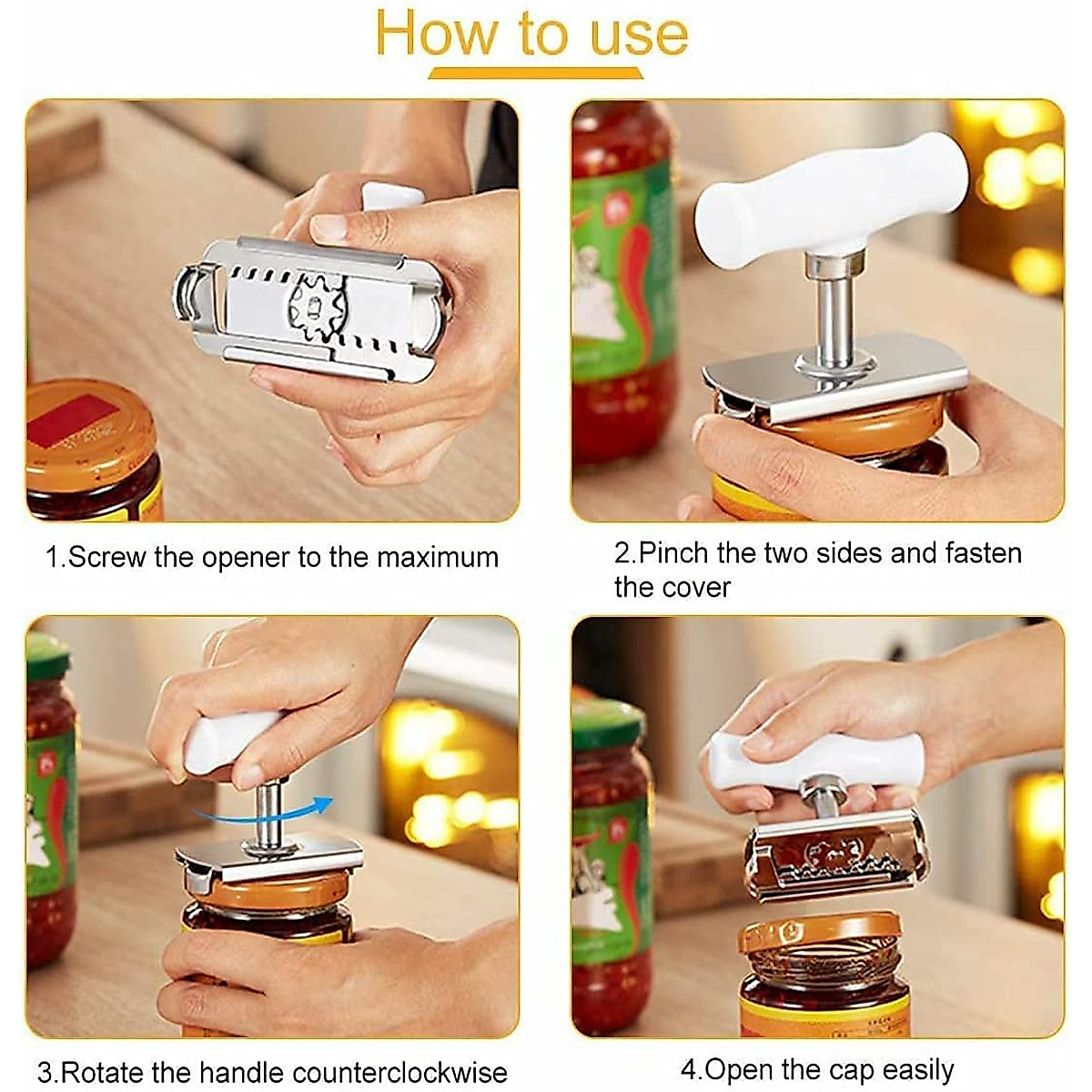 Jar Opener for Weak Hands, Jar Opener Tool - Adjustable Stainless Steel Good Grip Jar Opener for for Seniors Arthritis Women Chilren Elderly to Open Jar Easily