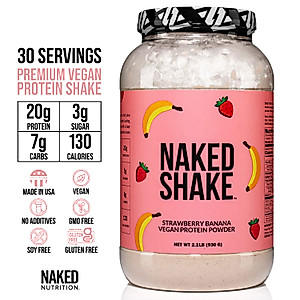 NAKED nutrition Naked Shake - Vegan Protein Powder, Strawberry Banana - Flavored Plant Based Protein With Mct Oil, Gluten-Free, Soy-Free, No Gmos Or Artificial Sweeteners - 30 Servings