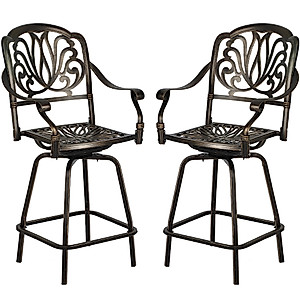 Grepatio Outdoor Cast Aluminum Swivel Bar Stools Set of 2, Patio Height Bartools Chairs, 2 Piece Patio High Dining Bistro Chairs for Garden Backyard (Without Cushion)
