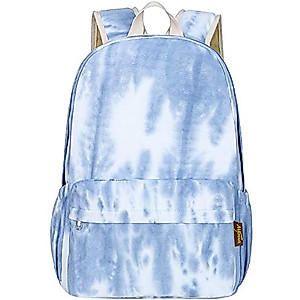 Canvas School Bag Backpack Girls or boy, Ranibow Style Unisex Fashionable Canvas Zip Backpack School College Laptop Bag for Teens Girls Students Casual Lightweight Travel Daypack Outdoor(Blue)