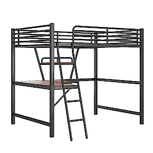 Lifeand Full Size Loft Metal&MDF Bed with Desk and Shelf, Black