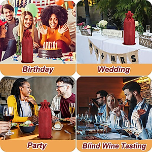 Shintop 10pcs Jute Wine Bags, 13.4 x 5.9 inches Hessian Wine Bottle Gift Bags with Drawstring for Wedding Christmas Wine Tasting Party Favors(Red)