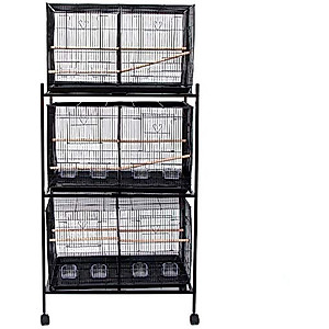 Seny Set of 3 Breeding Bird Carrier Cage with Central Dividor L30xW18xH18 on Stand (Black)