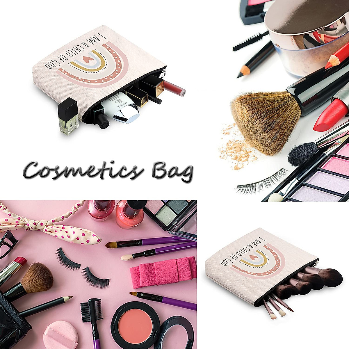 WCGXKO Religious Cosmetic Case 'I am a Child of God' for First Communion, Baptism Gifts, Travel, Organizer